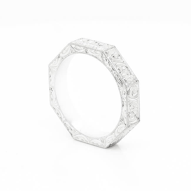 Octagon Hand Engraved Wedding Ring